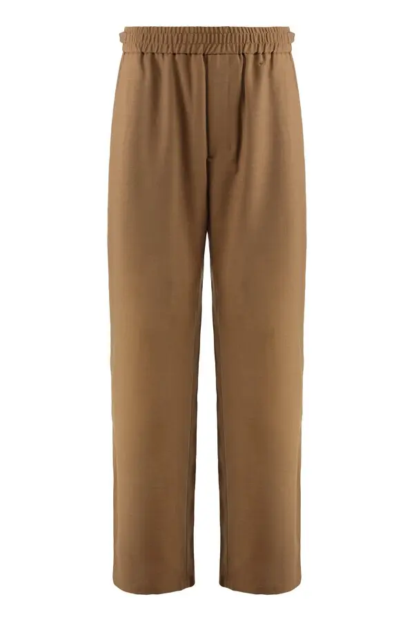 AMI Paris Elasticated Wool Twill Trousers - Camel