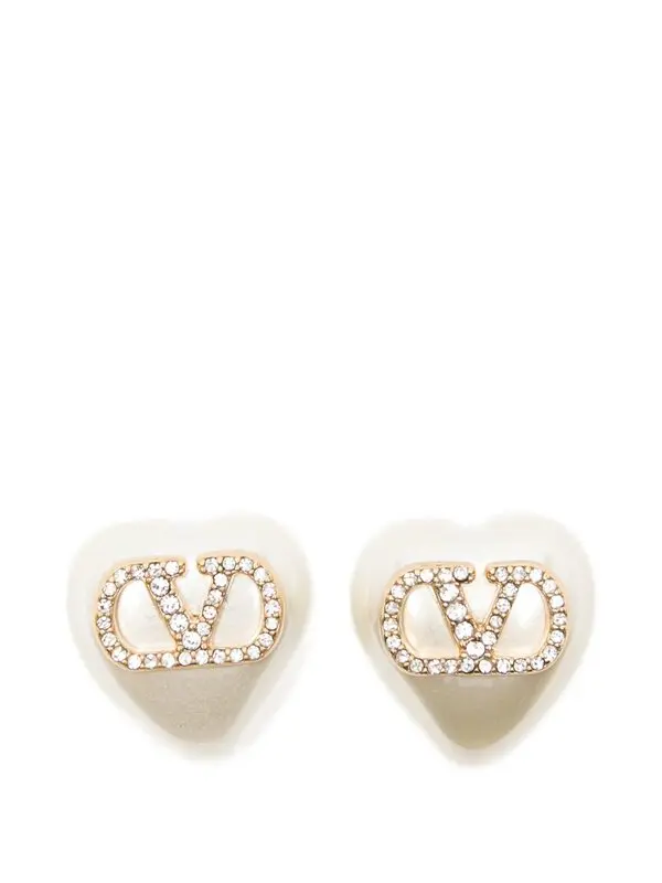 Valentino Garavani Vlogo Signature Heart Earrings With Pearl And Swarovski Accents - Oro