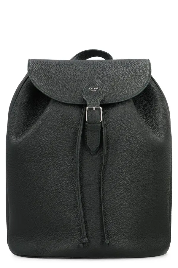 Celine Large Backpack Folco In Grained Calfskin - Black