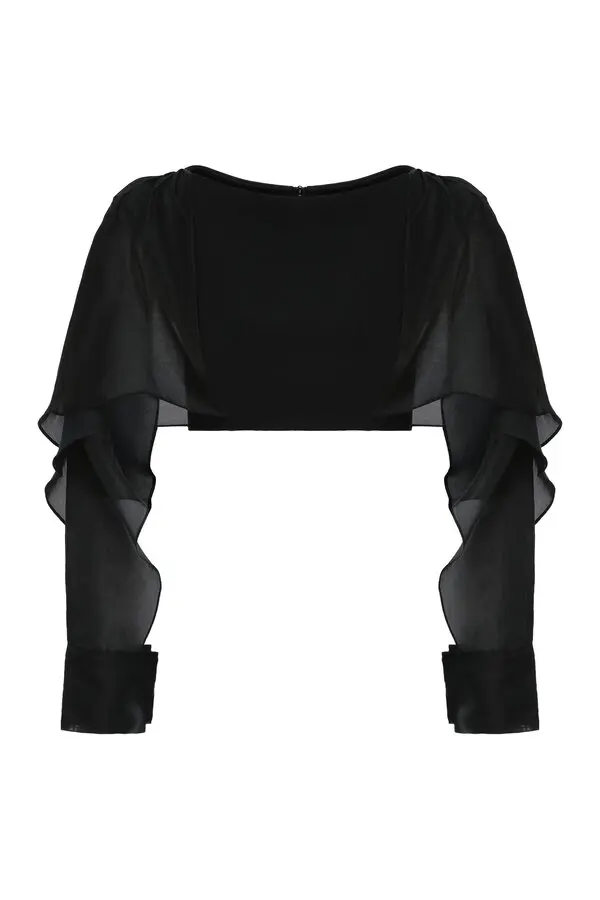 Maticevski Cropped Ruffled Sequin Mesh Top - Black