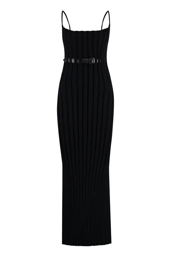 Alexander Wang Belted Ribbed-knit Maxi Dress With Back Slit - Black