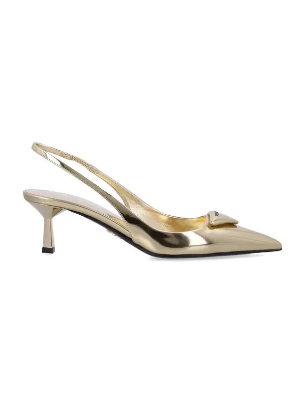 Prada Metallic Patent Leather Slingback Pumps - Grey