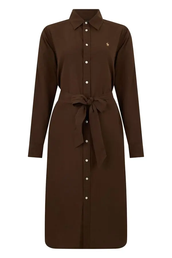 Polo Ralph Lauren Elegant Long Dress With Stylish Belt - Brown