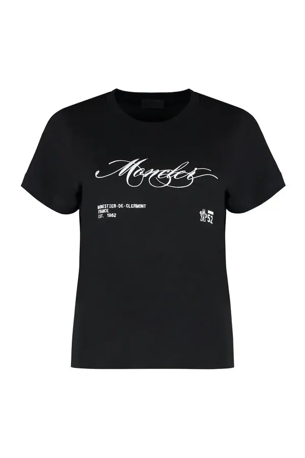 Moncler Embroidered Logo Cotton T-shirt - Black