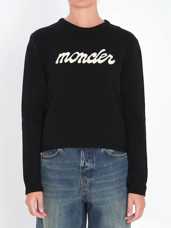 Moncler Embroidered Logo Wool & Cashmere Sweater - Black