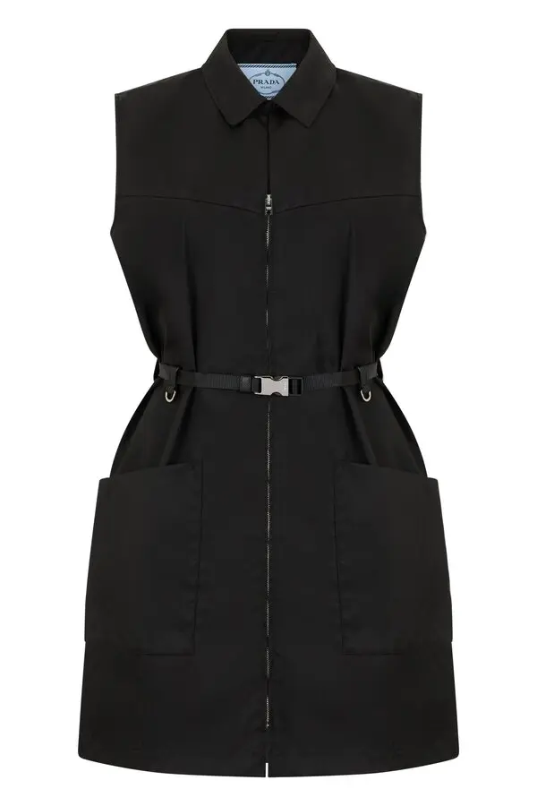 Prada Mini Sleeveless Dress With Zip And Waist Belt