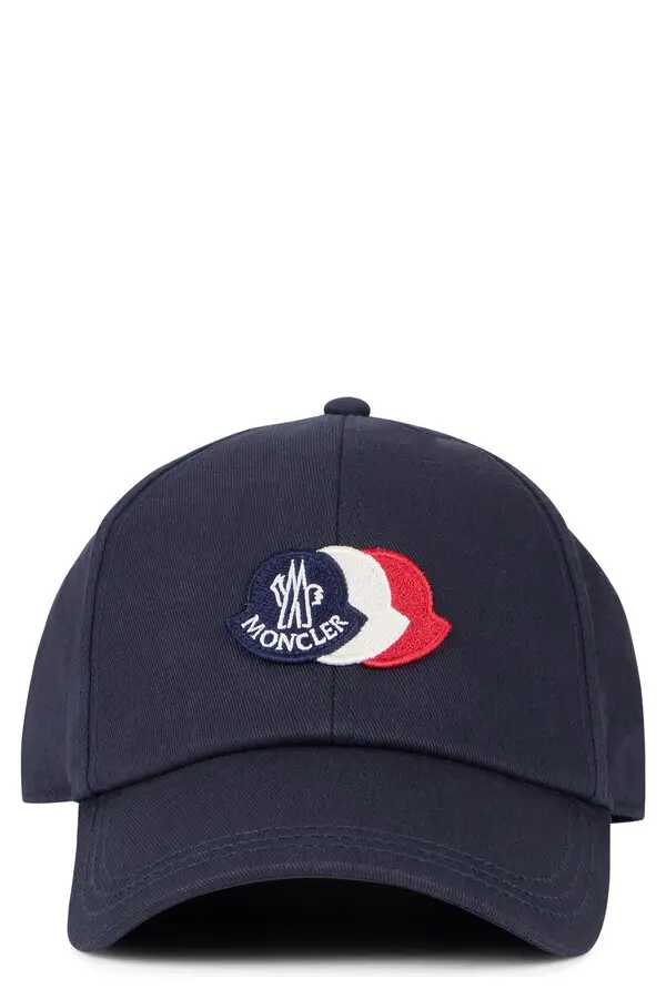 Moncler Sporty Cotton Cap With Embroidery 7 Cm Brim - Blue