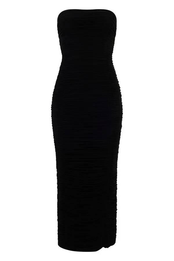 Magda Butrym Strapless Midi Dress With Elegant Draping - Black