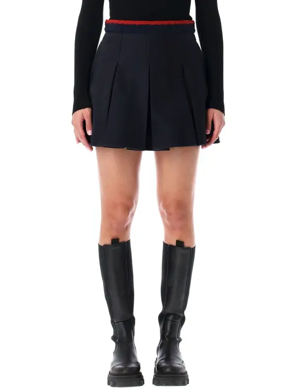 Moncler Cotton Gabardine Pleated Mini Skirt - Blue