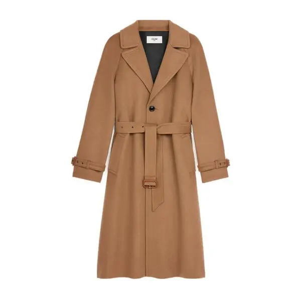 Celine Belted Button-up Coat - Camel