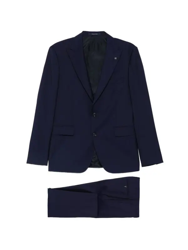 Tagliatore Tailored Button-down Long Sleeve Suit With Pockets And Belt Loops - Navy