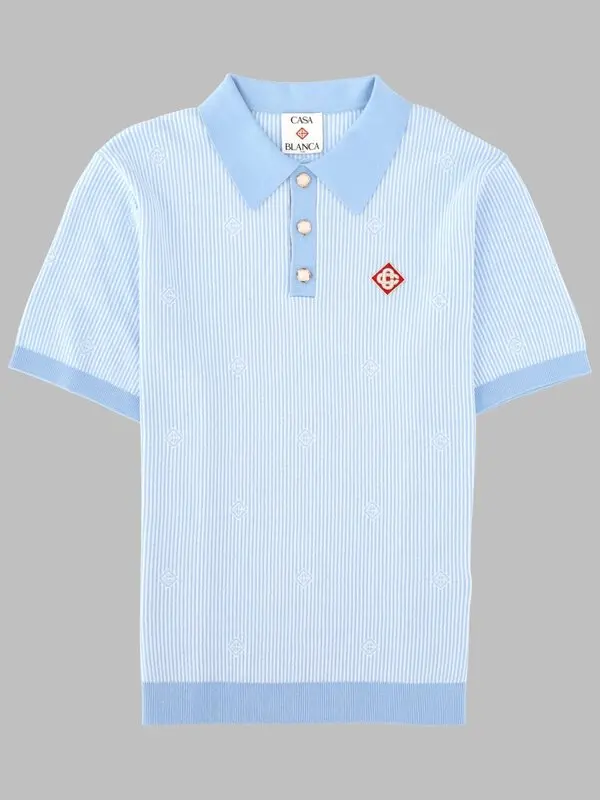 Casablanca Monogram Jacquard Knit Polo Shirt - Azure