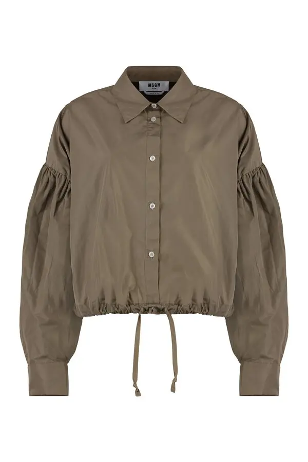 MSGM Taffeta Balloon Sleeve Shirt With Adjustable Drawstring Hem