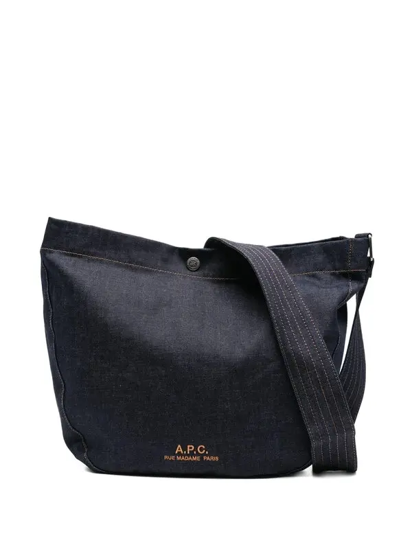 A.p.c. Cotton Shoulder Bag With Button Closure - Blu