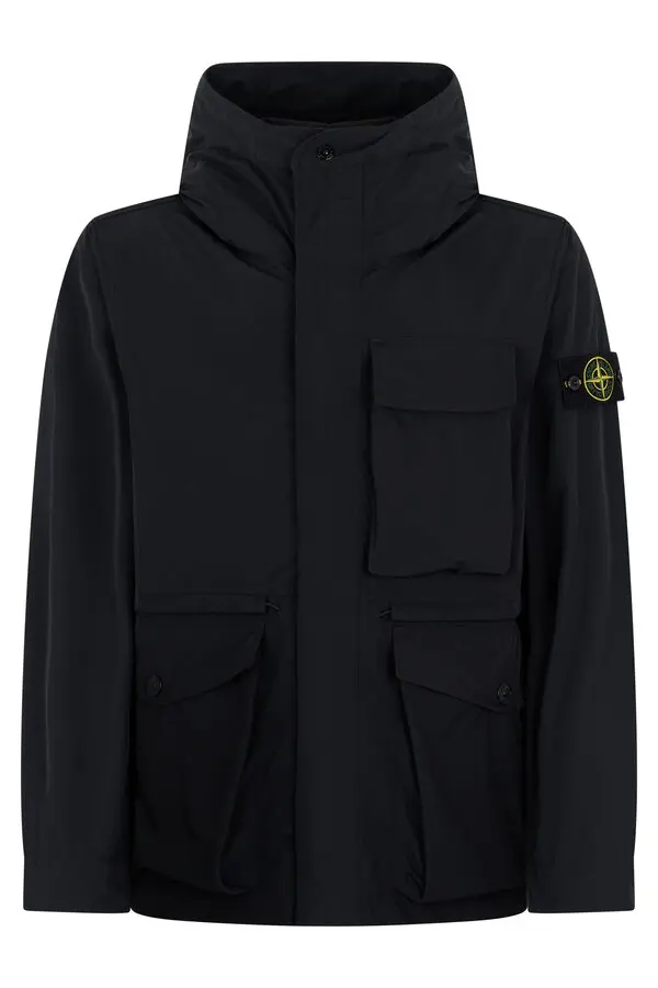 Stone Island Short Hooded Parka With Anti-drop Micro Twill - Black