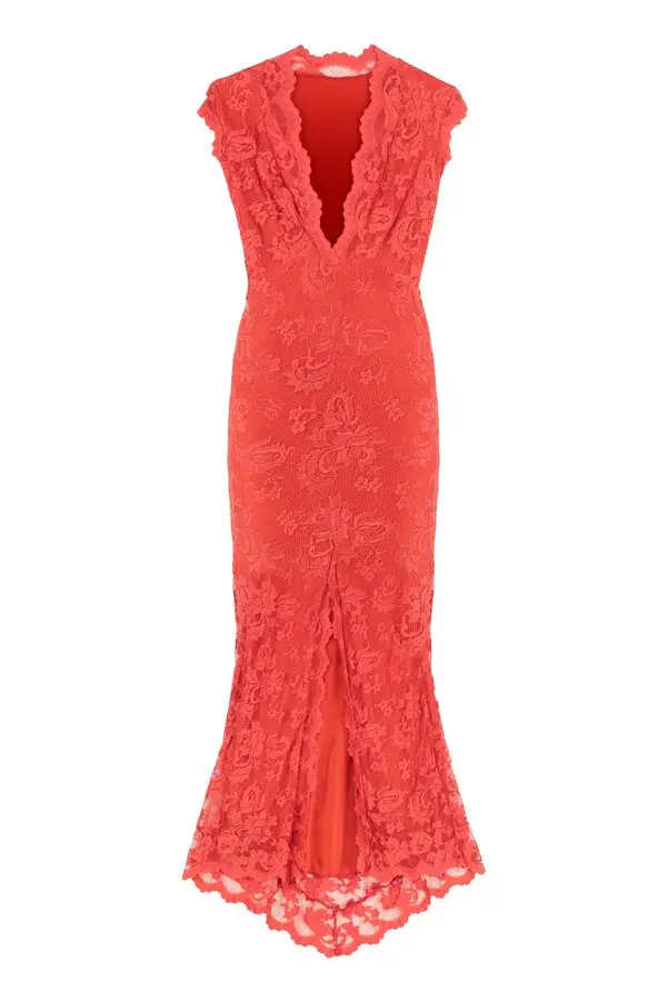 BALENSI Balenciaga Lace Maxi Dress With Deep V-neckline
