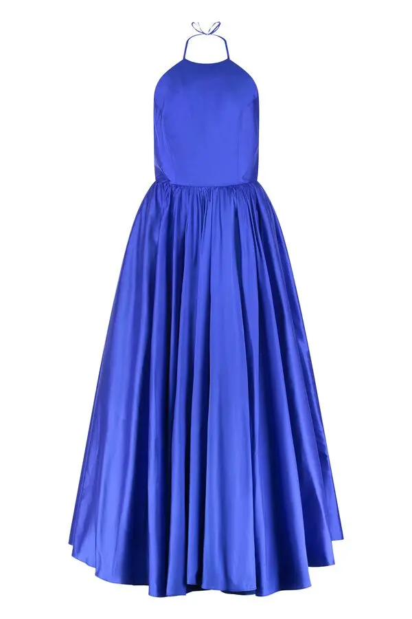 THE NEW ARRIVALS ILKYAZ OZEL Silk Open-back Gown For Summer Season - Blue