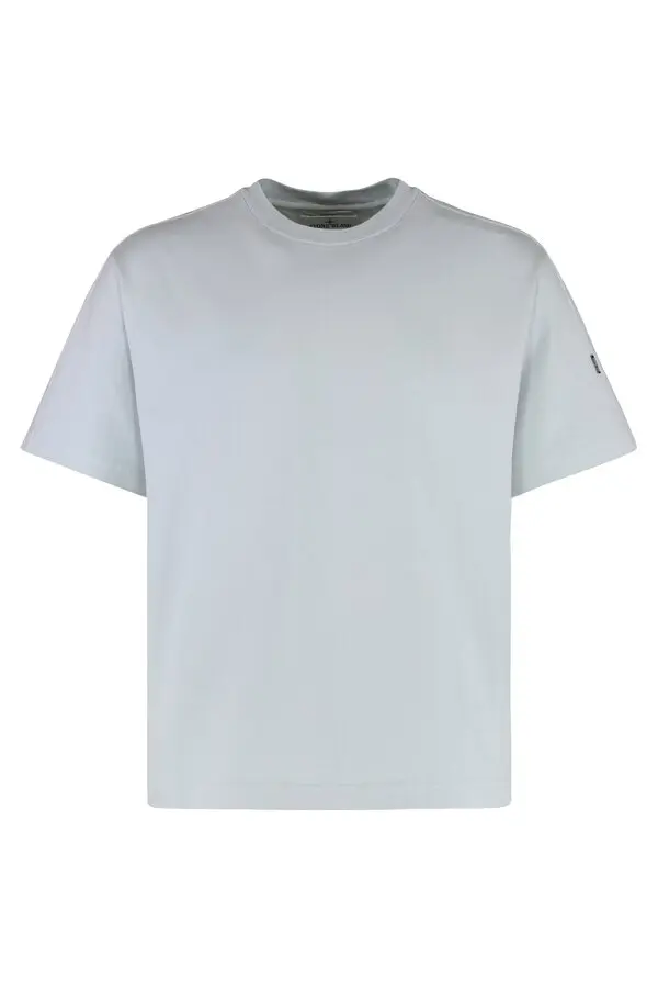 Stone Island Cotton T-shirt With Ribbed Neckline - Blue