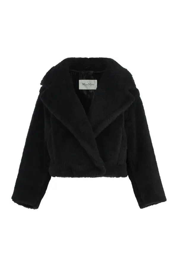 Max Mara Vegan Fur Jacket With Notched Lapel - Black