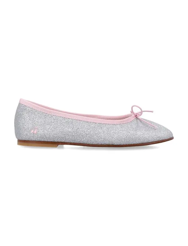 Bonpoint Glitter Ballerina Flats With Bow Detailing - Argento