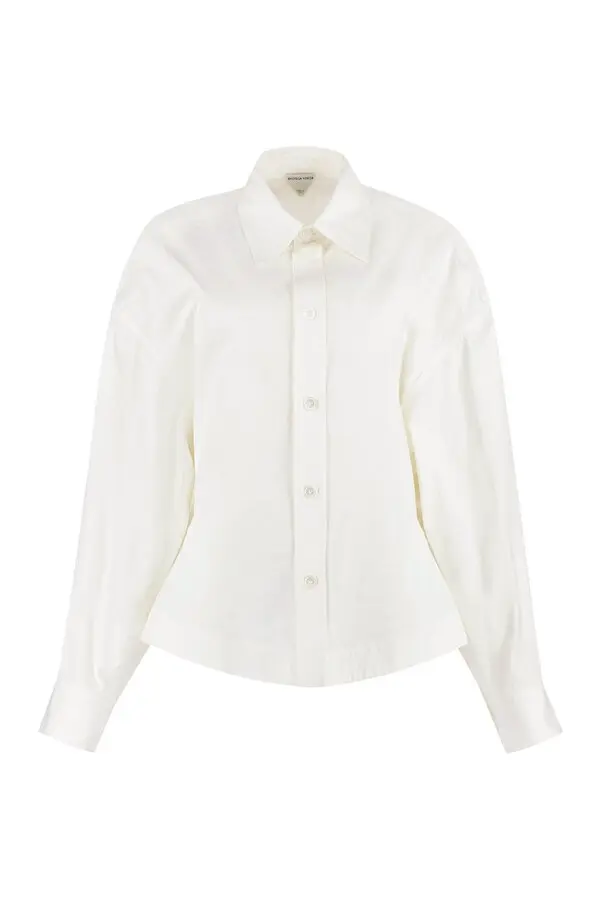 Bottega Veneta Asymmetric Hem Long Sleeve Cotton Shirt - Ivory