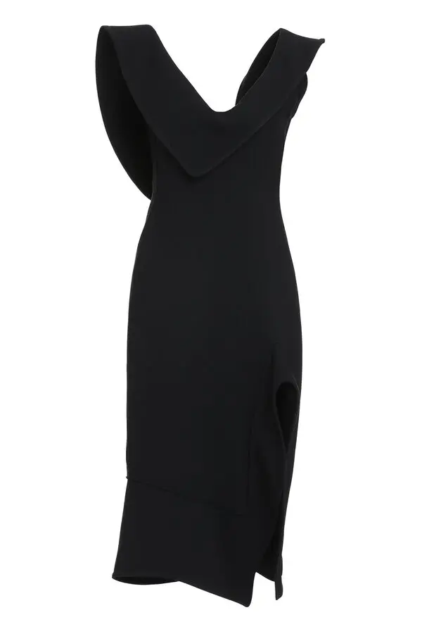 Bottega Veneta Cotton Blend Midi Dress With V-neck And Side Slit - Black
