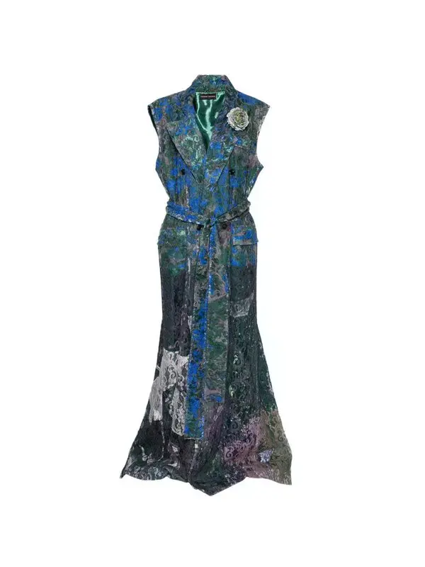 BARBARA BOLOGNA Floral Print Belted Sleeveless Coat - Green