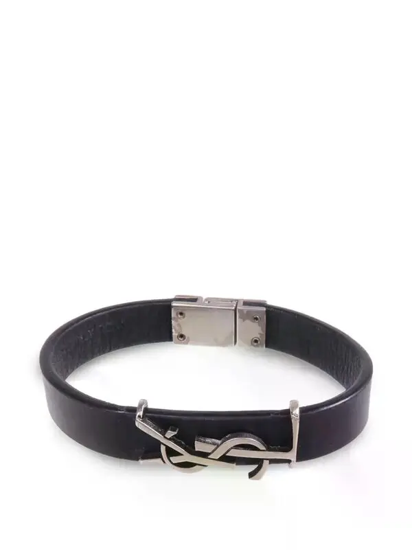 Saint Laurent Logo-appliqué Leather Bracelet - Black