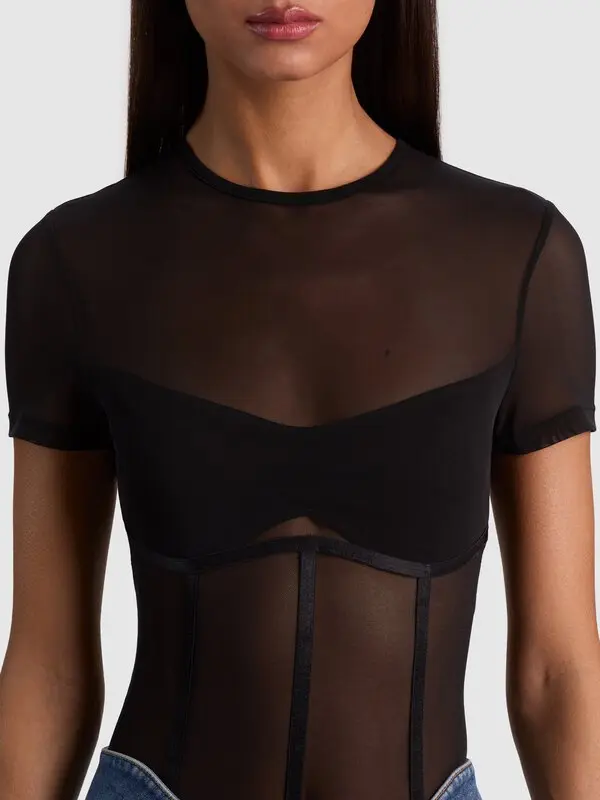 Alice + Olivia Whitney Sheer Seamed Bodysuit