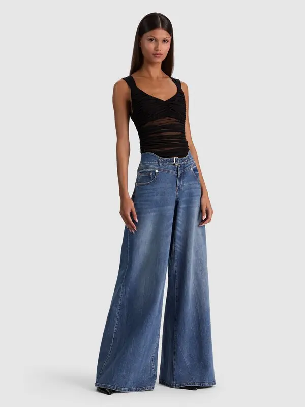 Alice + Olivia Renee Sheer Ruched Bodysuit