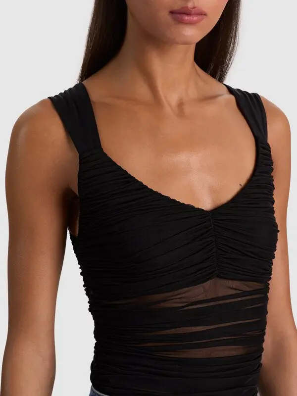 Alice + Olivia Renee Sheer Ruched Bodysuit