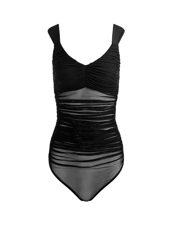 Alice + Olivia Renee Sheer Ruched Bodysuit
