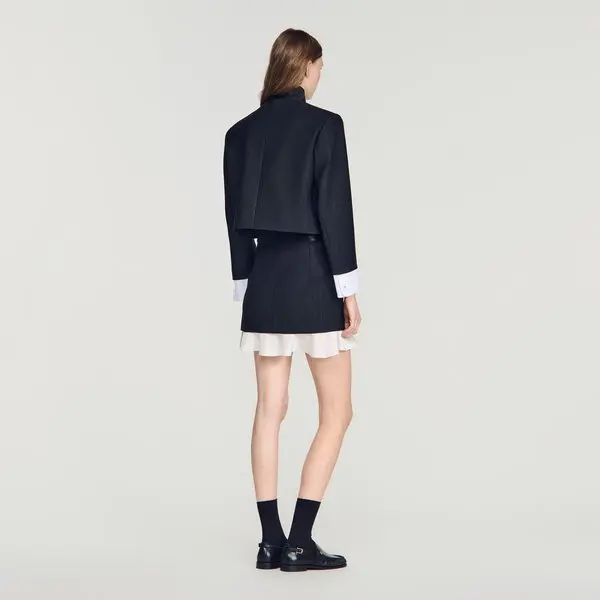Sandro Mini Striped Ruffled Skirt With Buckle Belt