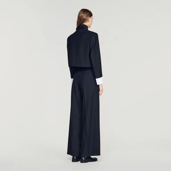 Sandro Cropped Striped Jacket With Standing Collar