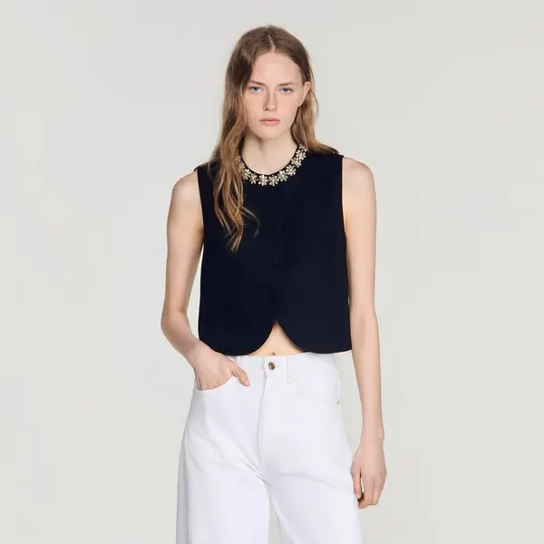 Sandro Embellished Wool Cropped Top
