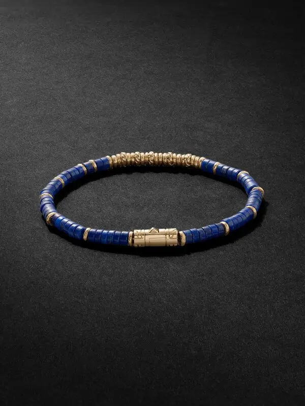 John Hardy Gold Lapis Lazuli Heishi Beaded Bracelet