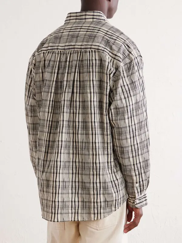 FRIZMWORKS Striped Crinkled Cotton-blend Shirt