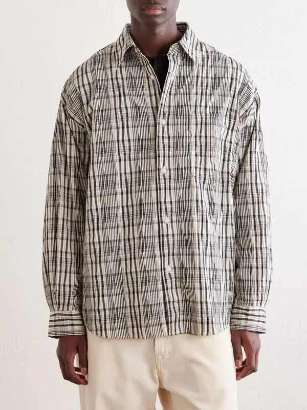 FRIZMWORKS Striped Crinkled Cotton-blend Shirt