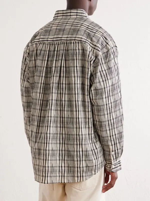 FRIZMWORKS Striped Crinkled Cotton-blend Shirt
