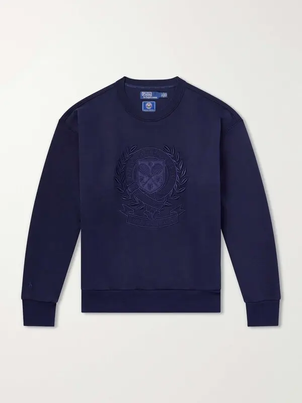 Polo Ralph Lauren Wimbledon Logo-embroidered Cotton Sweatshirt - Navy