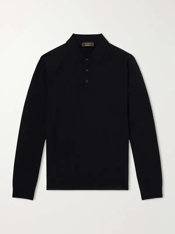 SLOWEAR Slim-fit Flexwool Polo Shirt - Black