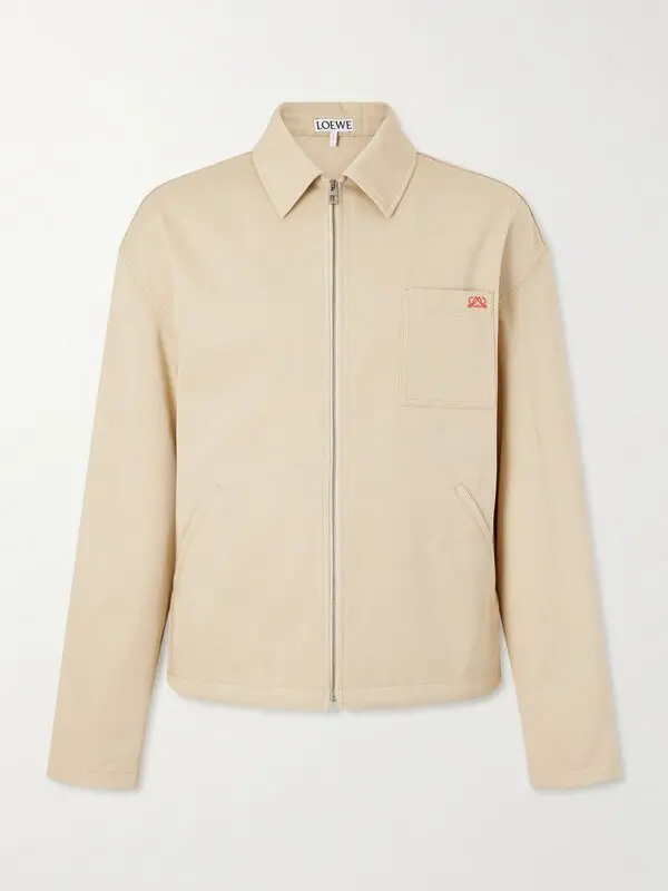 Loewe Logo-embroidered Cotton-twill Jacket - Neutrals