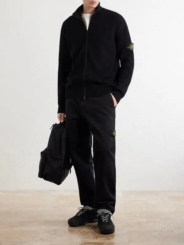 Stone Island Ribbed Cotton Zip-up Sweater