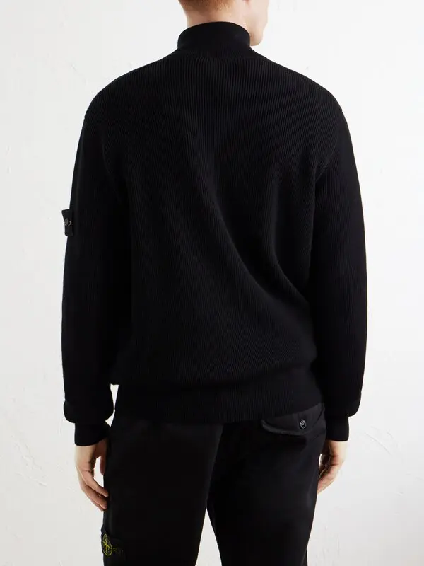 Stone Island Ribbed Cotton Zip-up Sweater