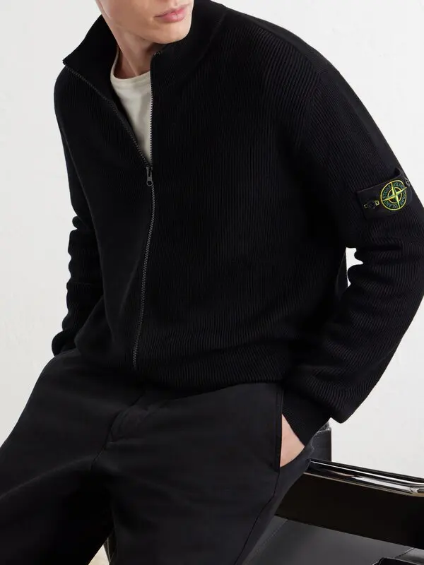 Stone Island Ribbed Cotton Zip-up Sweater