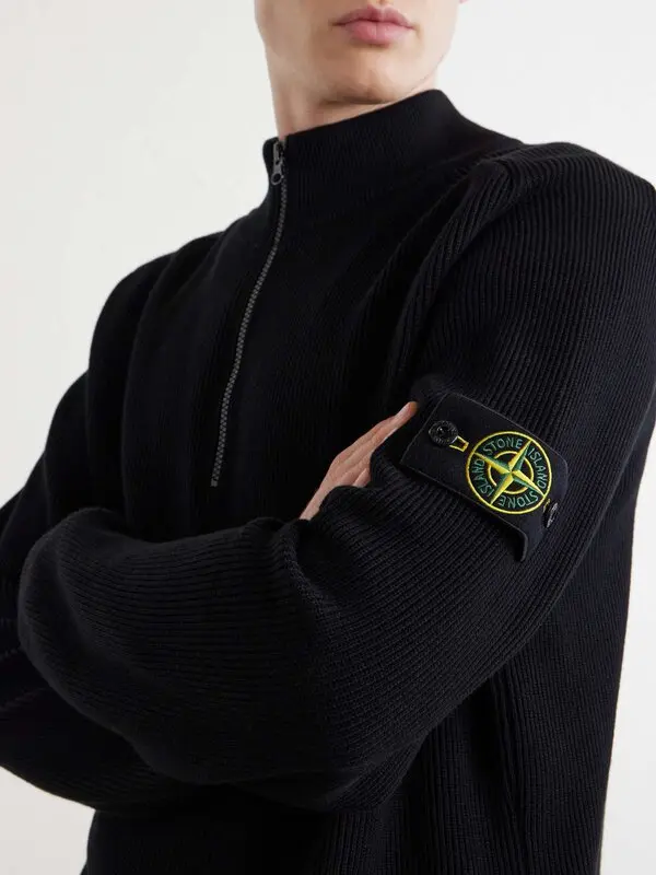 Stone Island Ribbed Cotton Zip-up Sweater