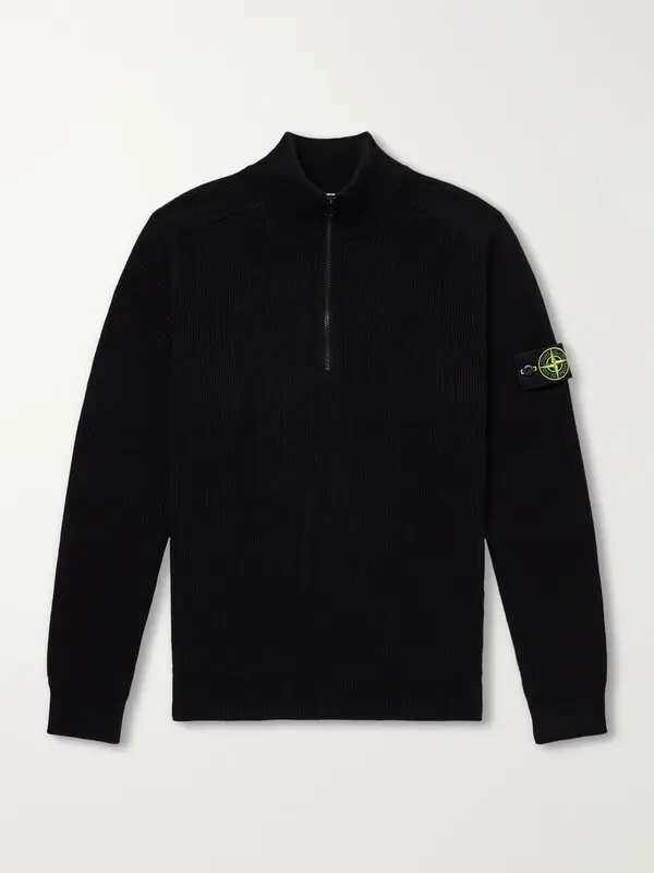 Stone Island Ribbed Cotton Zip-up Sweater