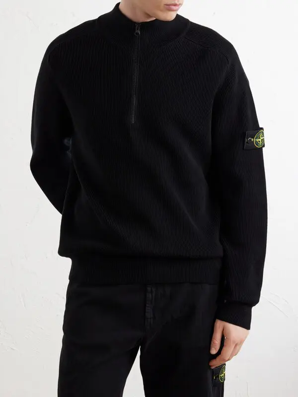 Stone Island Ribbed Cotton Zip-up Sweater