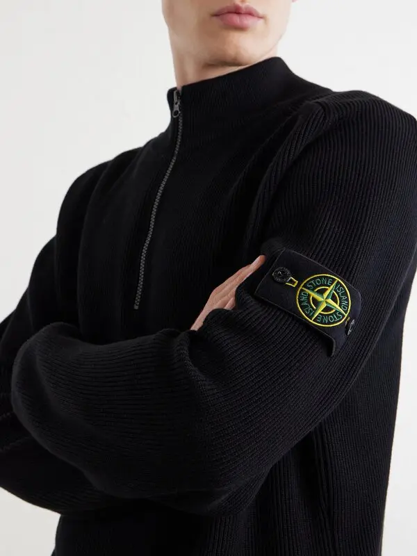 Stone Island Ribbed Cotton Zip-up Sweater