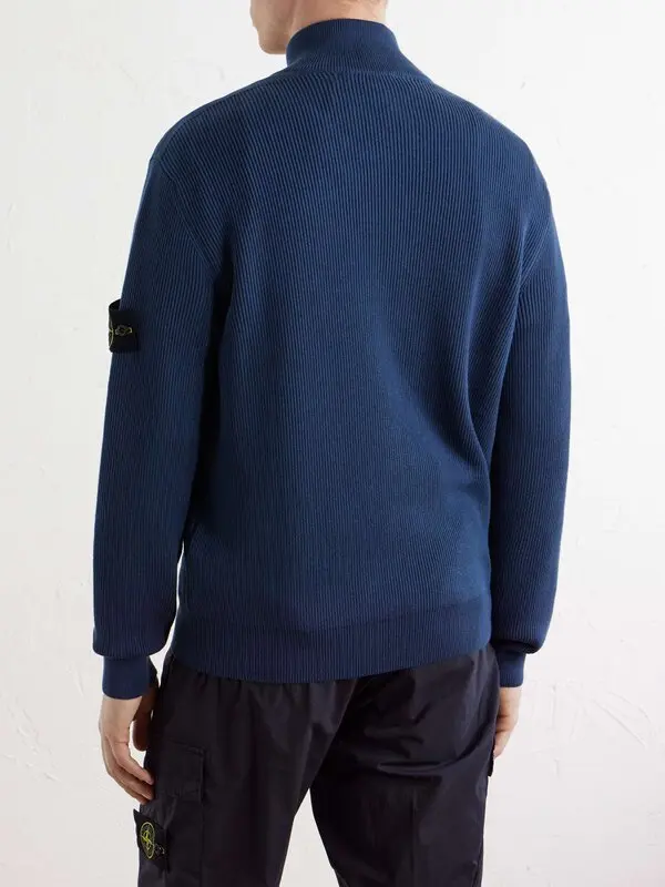 Stone Island Ribbed Cotton Zip-up Sweater